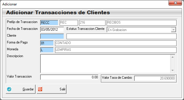 En el “Prefijo de Transaccion” dar doble clic yseleccionar el Prefijo ...